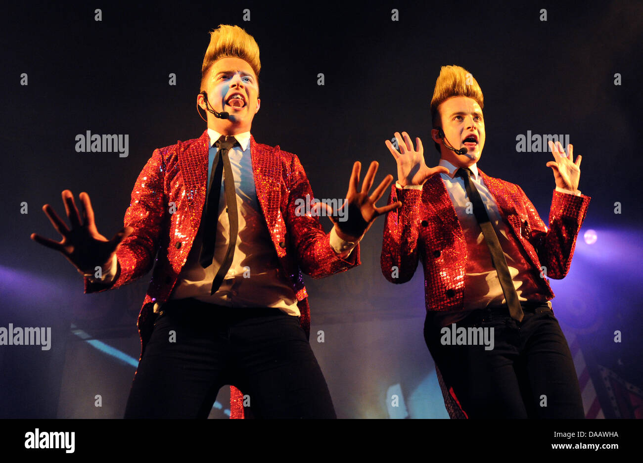 The Irish band-duo Jedward perform on stage at the Große Freiheit in ...