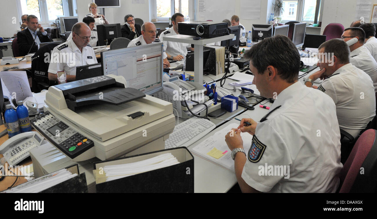 Police officers are working in the police direction at the preparation ...