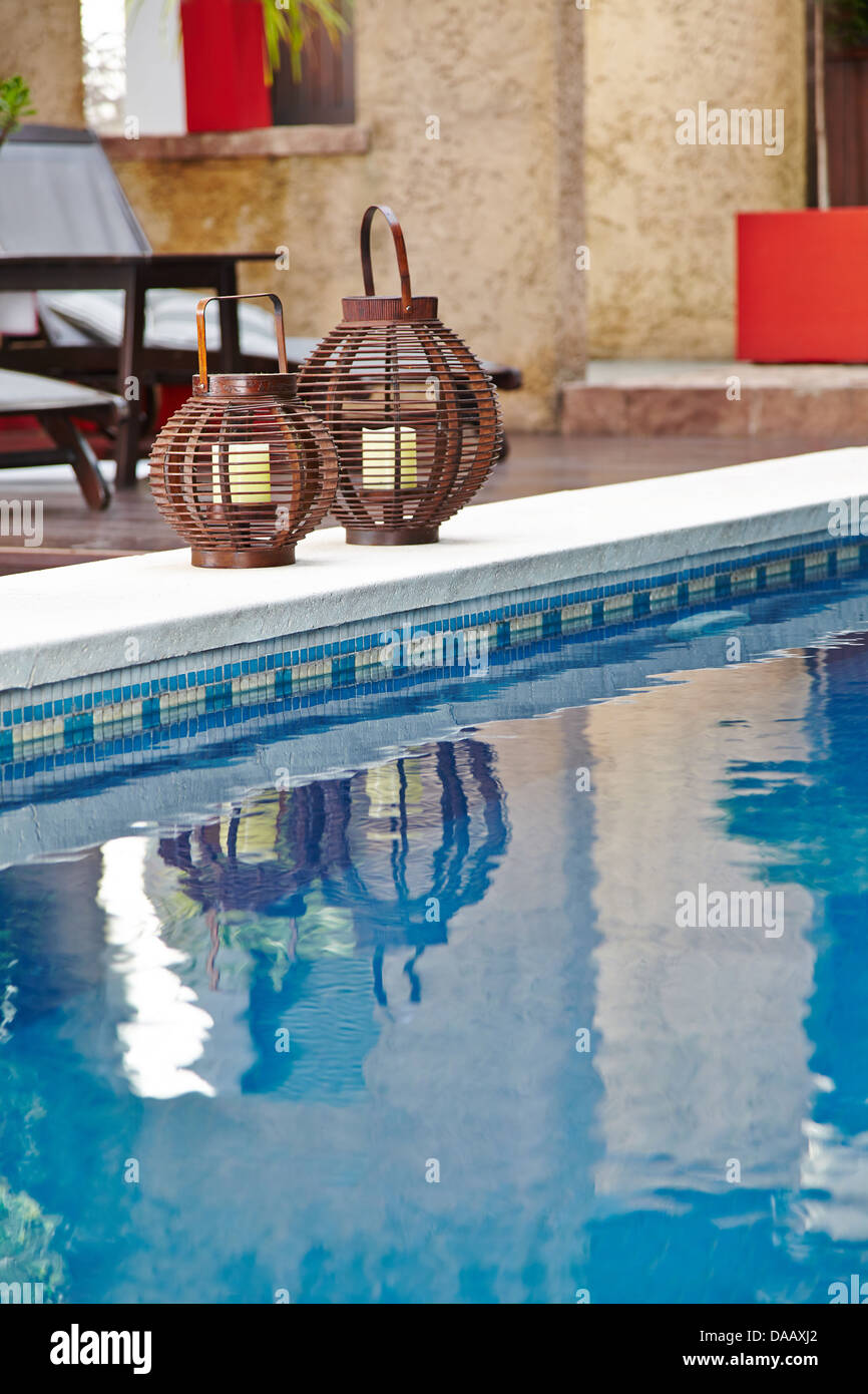 Pool with blue water in an exotic luxury hotel Stock Photo - Alamy