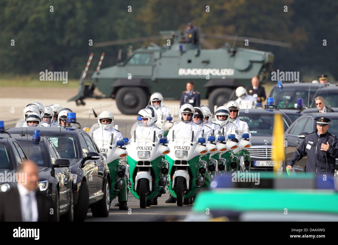 The motorcade for Pope Benedict XVI waits at Tegel airport in Berlin ...