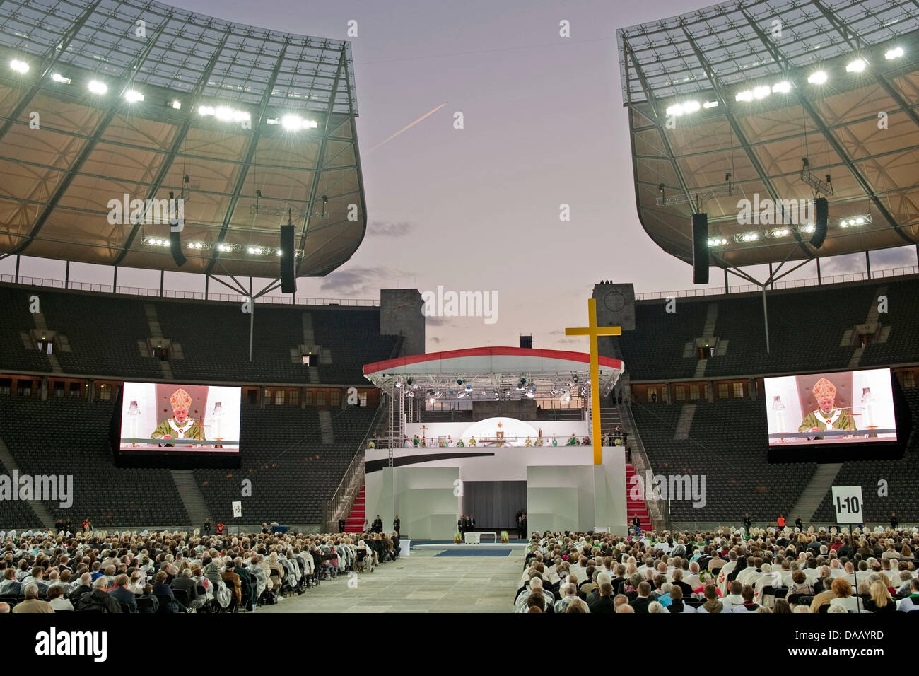 Pope Benedict XVI celebrates a mass at the Olympic stadium in Berlin ...