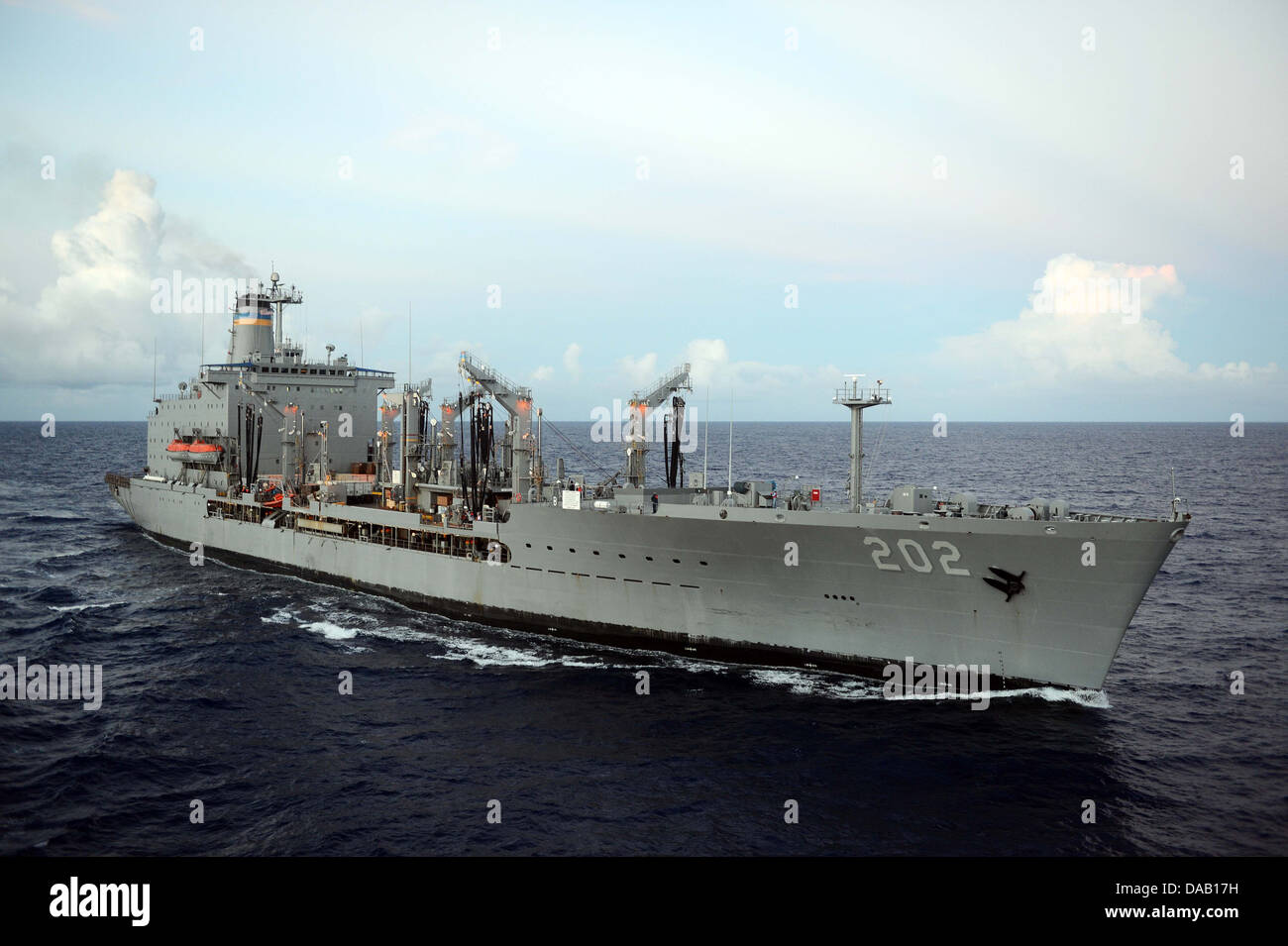 The Henry J. Kaiser-class underway replenishment oiler USNS Yukon is ...