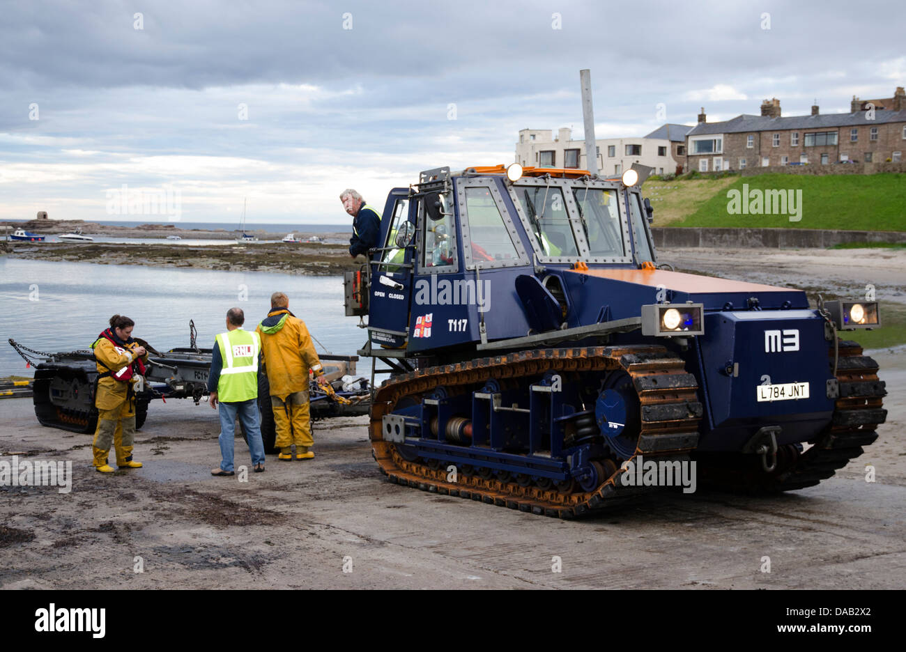 RNLI lifeboat grace darling recovery by tractor from sea following ...