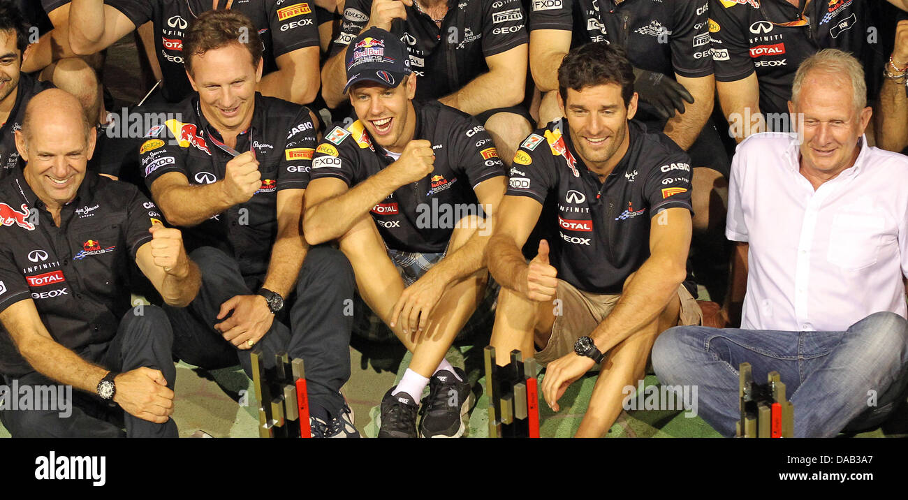The Red Bull racing team with Chief Designer Adrian Newey (L-R), team ...