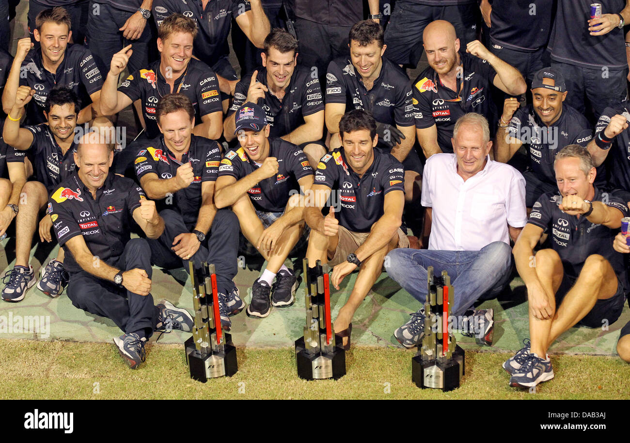 The Red Bull racing team with Chief Designer Adrian Newey (L-R), team ...