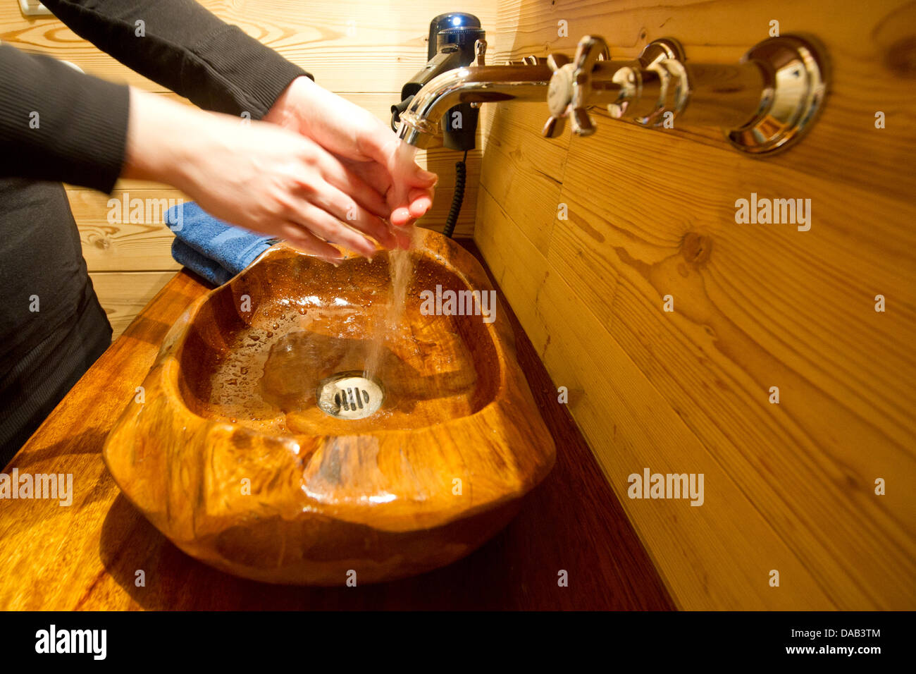 The washing bassin made of a trunk is seen in a treehouse of the ...