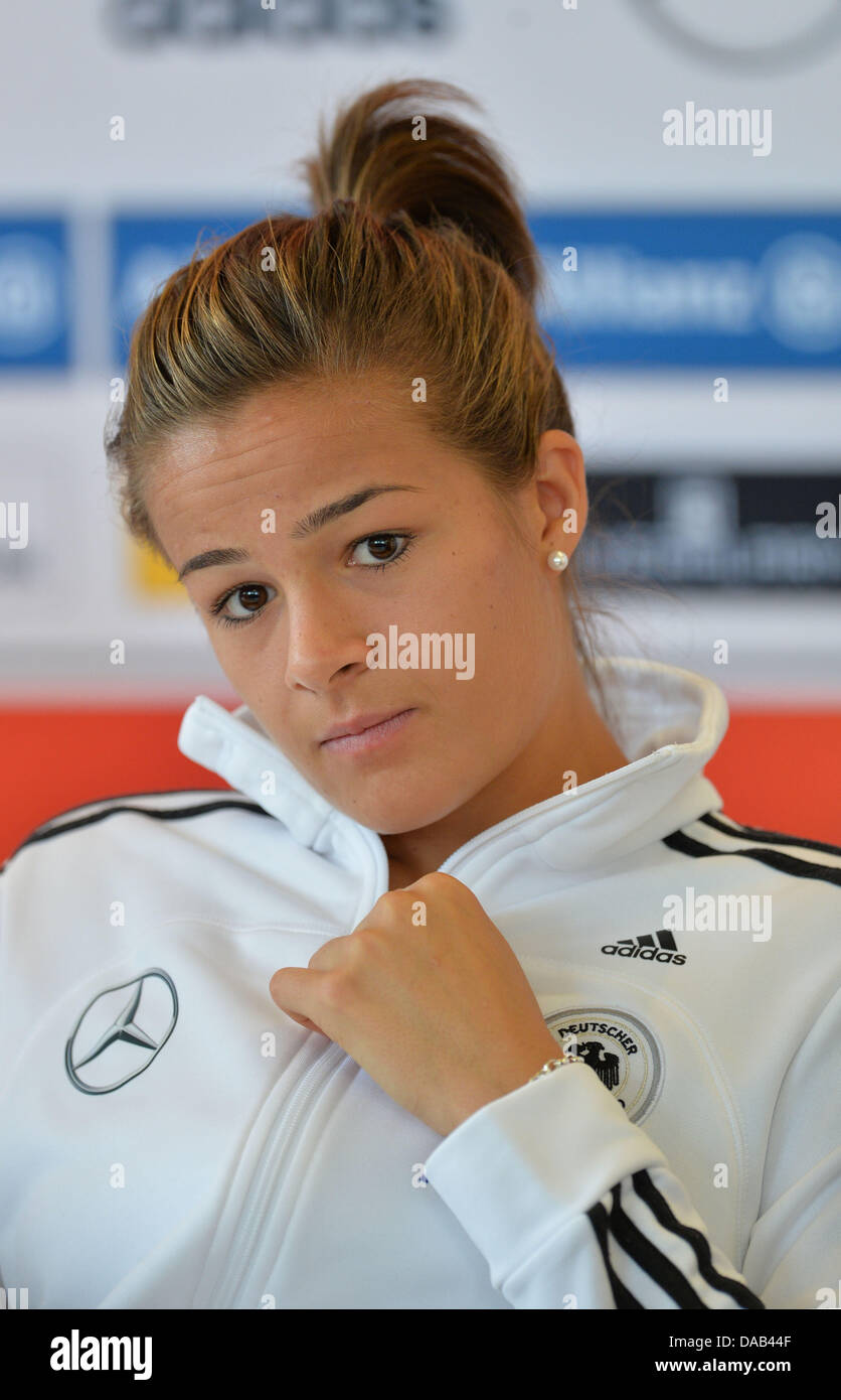 Vaxjo, Sweden. 09 July 2013.Germany's Lena Lotzen smiles during a press ...