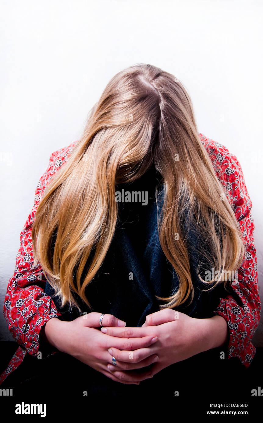 blond girl afraid Stock Photo - Alamy