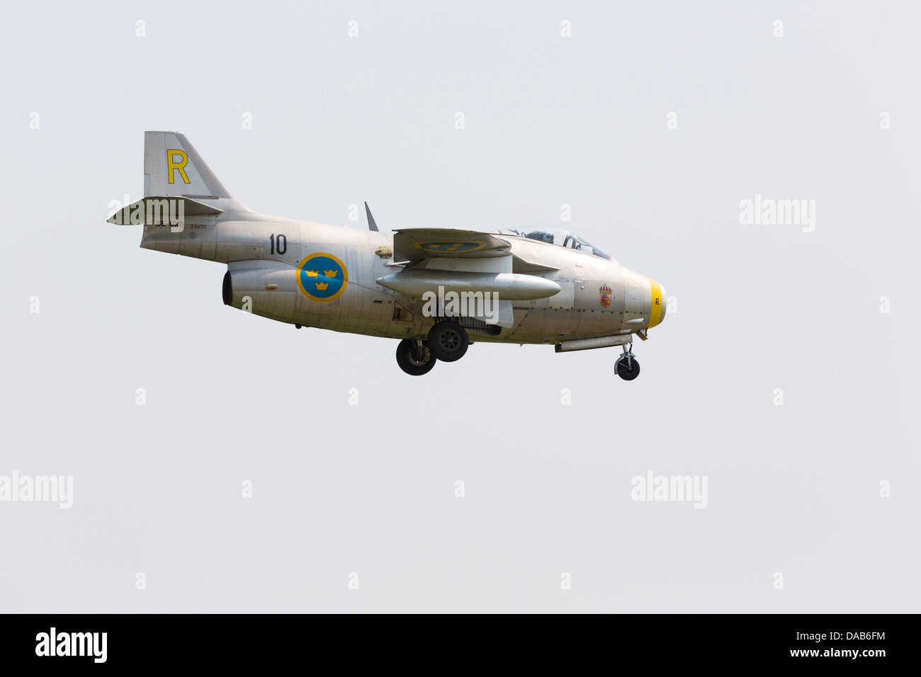SAAB J29F Tunnan of the Swedish air force on approach to RAF Waddington ...