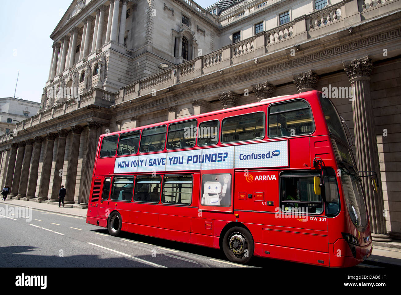 A bus with a advertisement which reads "How may I save you pounds ...