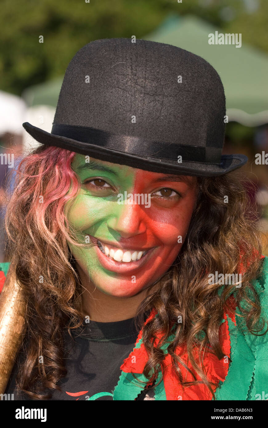 Female Morris Dancer in costume at village summer fete, Bentworth, near ...