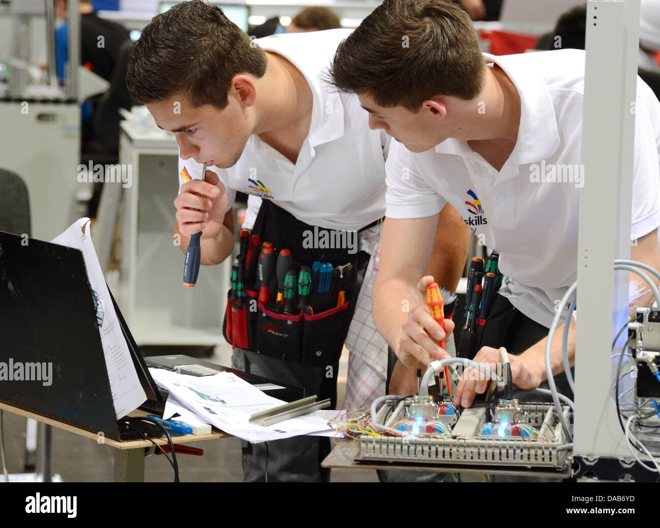 Mechatronic engineer Lucas Adler (R) and Timo Spaeth from Germany ...