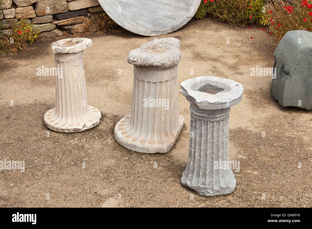 Carved stone column bases, Delos Archaeological Site, Delos, near ...