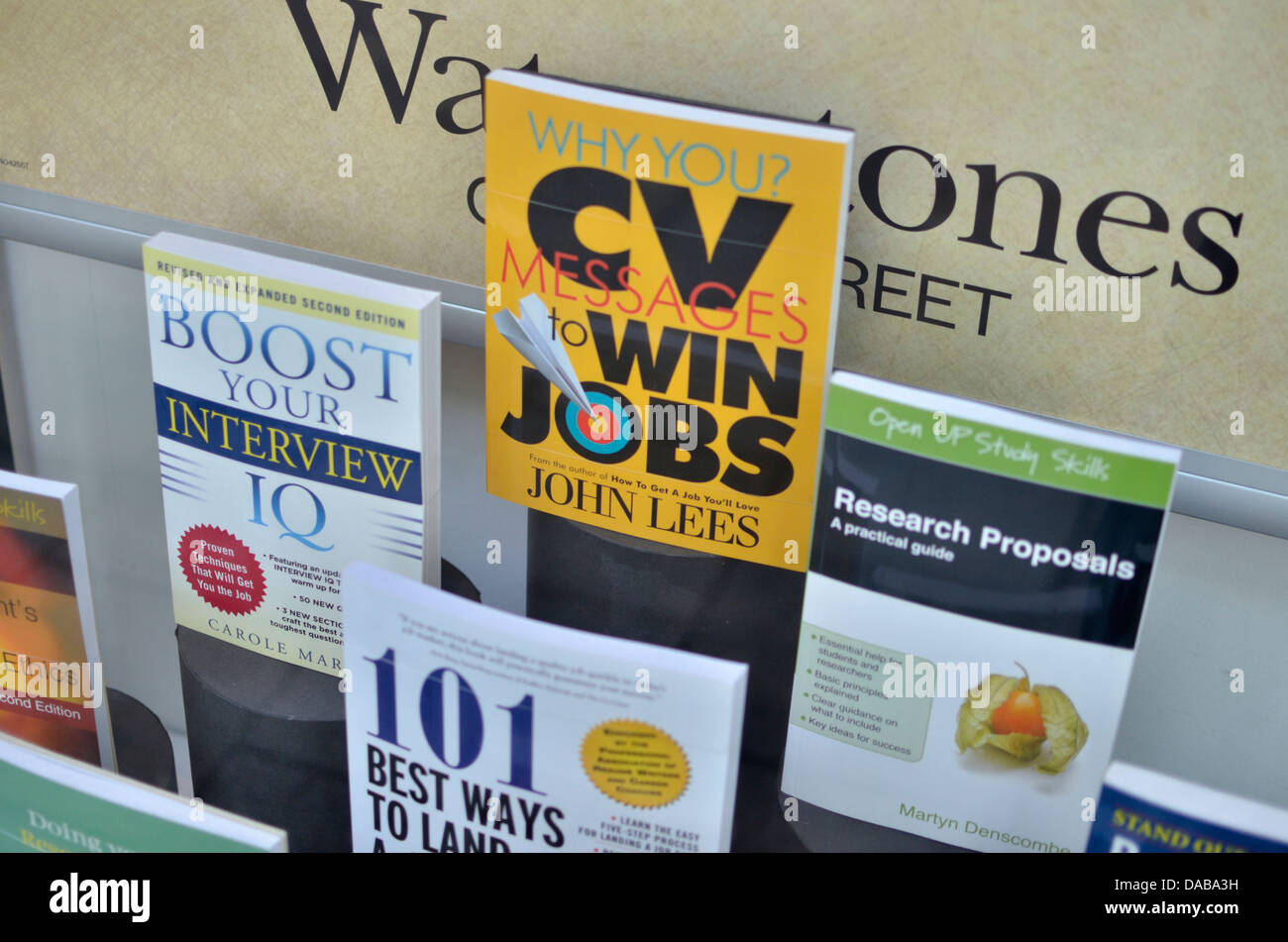 Shop window display of motivational books aimed at helping to find a ...