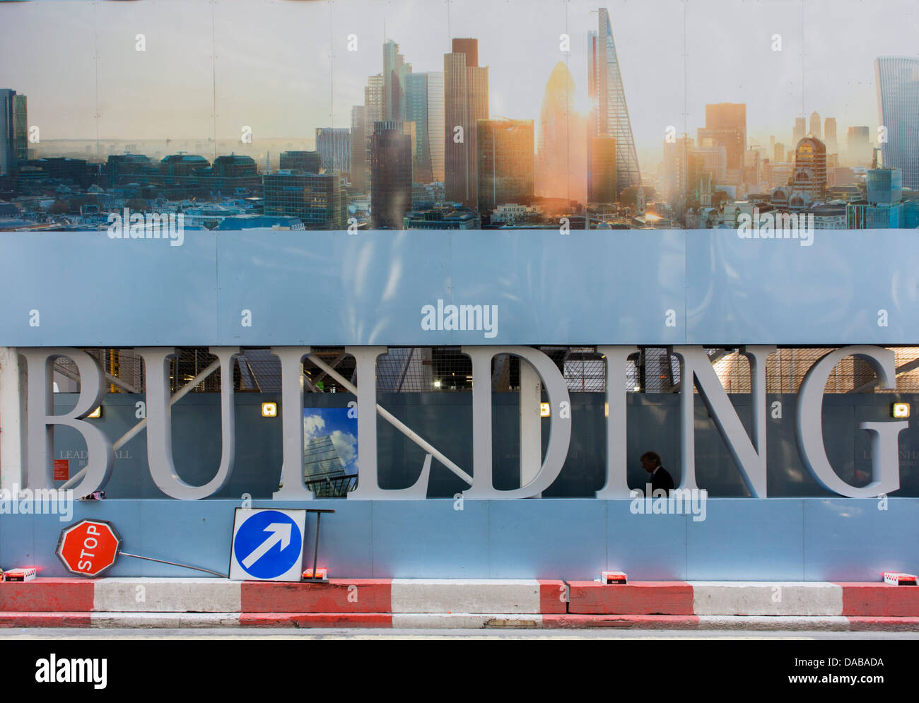 A large construction hoarding in the City of London, the Square Mile ...