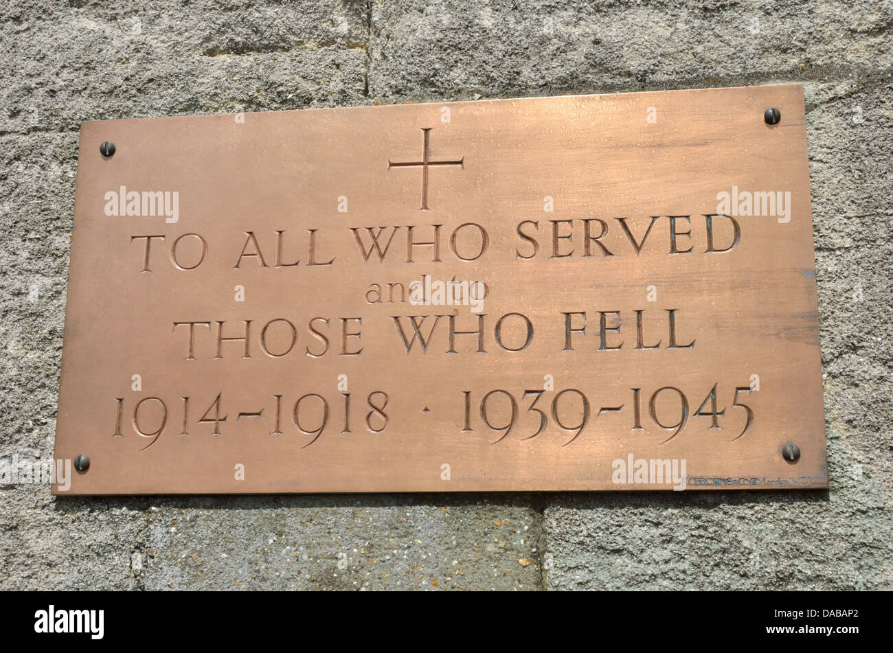 Bronze plaque memorial commemorating those who died in World War I and ...