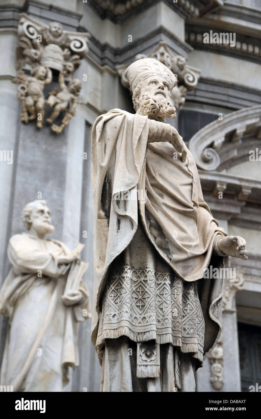 Statue outside Catania Cathedral which is a Roman Catholic cathedral ...