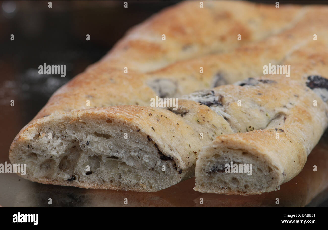 Closeup of traditional Italian olive bread Stock Photo - Alamy