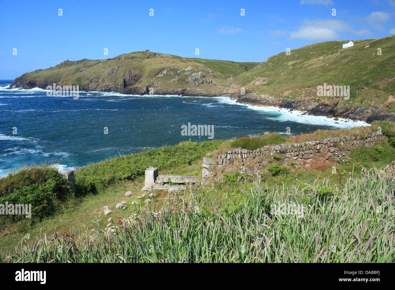 Summer view from Cape Cornwall across Porth Ledden, Cornwall, England ...