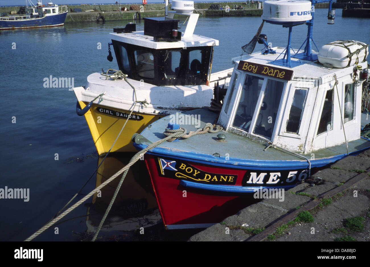 Red & Yellow Fishing Trawlers Moored at Gourdon Harbour, Aberdeenshire ...