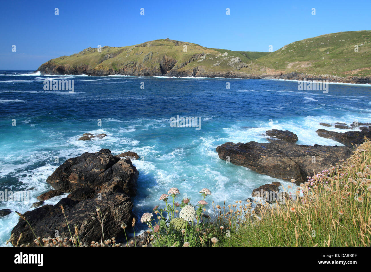 Summer view from Cape Cornwall across Porth Ledden, Cornwall, England ...