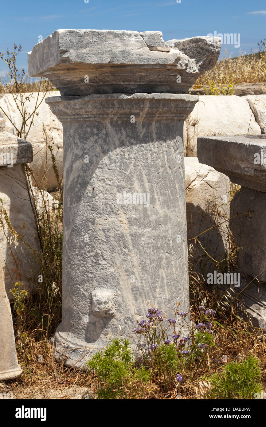 Small carved stone column, Delos Archaeological Site, Delos, near ...