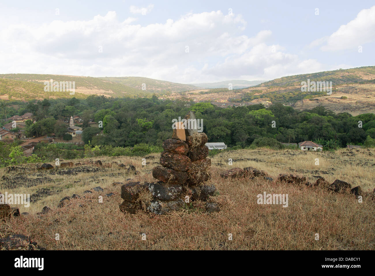 Sacred structure that has been erected to overlook the Chaukul village near Amboli, Maharashtra ...