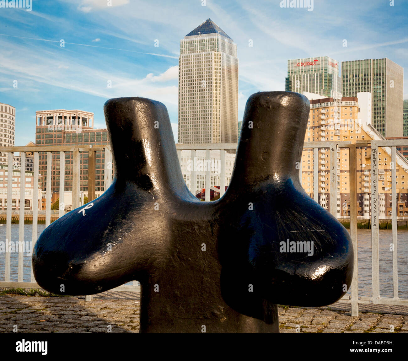 Shapely ship's bollard by the River Thames at Rotherhithe looking ...