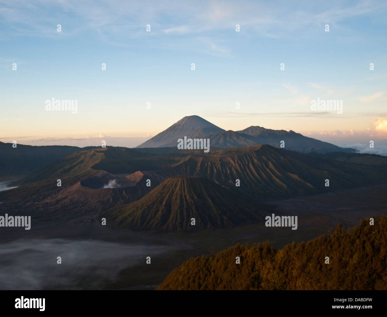 Volcanic landscape of Bromo crater in the sunrise light Stock Photo - Alamy