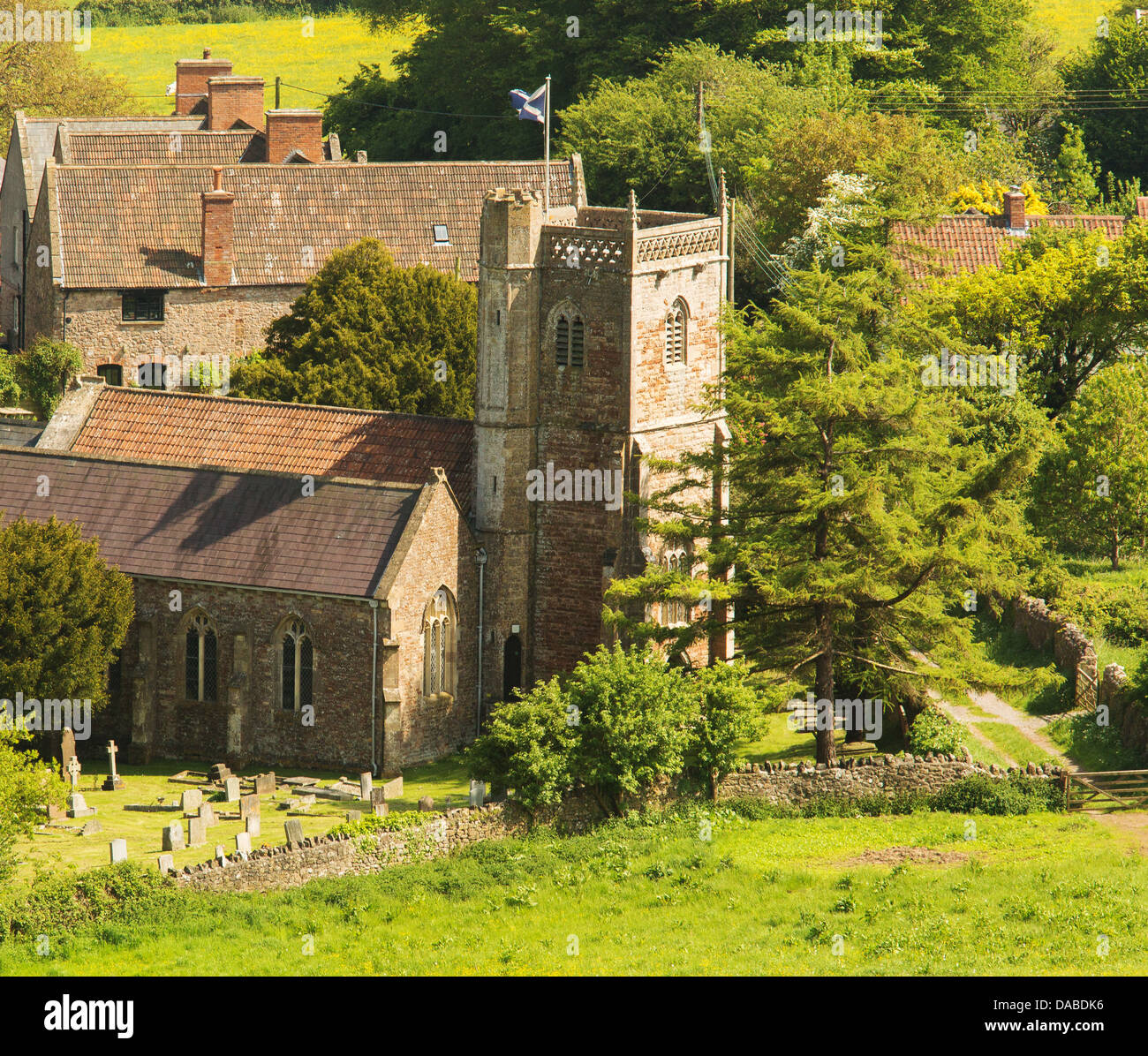 Church and surrounding buildings at Compton Bishop in the Mendip Hills ...
