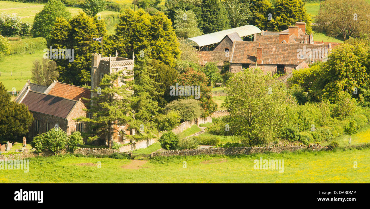 Church and surrounding farm buildings at Compton Bishop in the Mendip ...