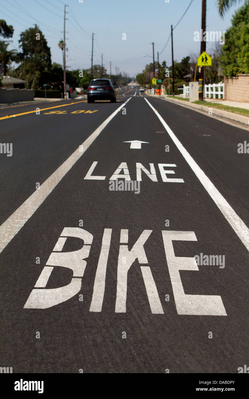 Road markings showing a bike lane in California USA Stock Photo - Alamy