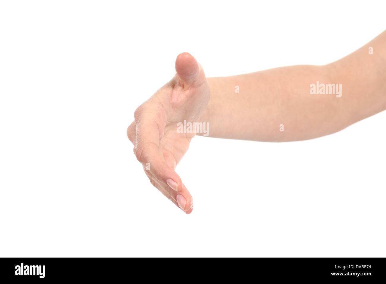 Front view of a woman hand ready to handshake isolated on a white ...