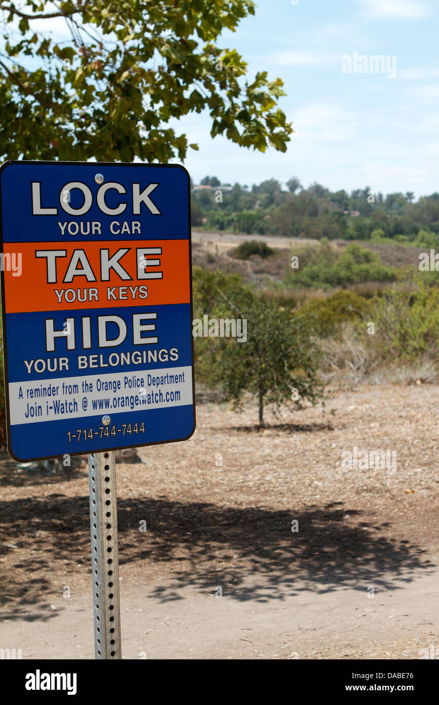 Sign from Orange county police in a California Park reminding users to ...