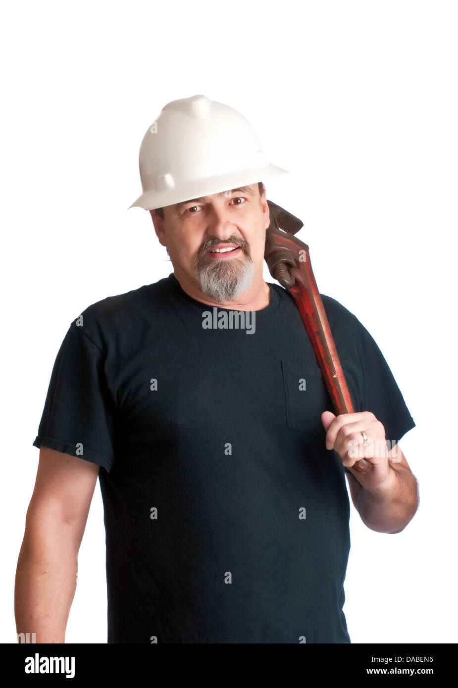 Construction worker with a pipe wrench working on the job Stock Photo ...