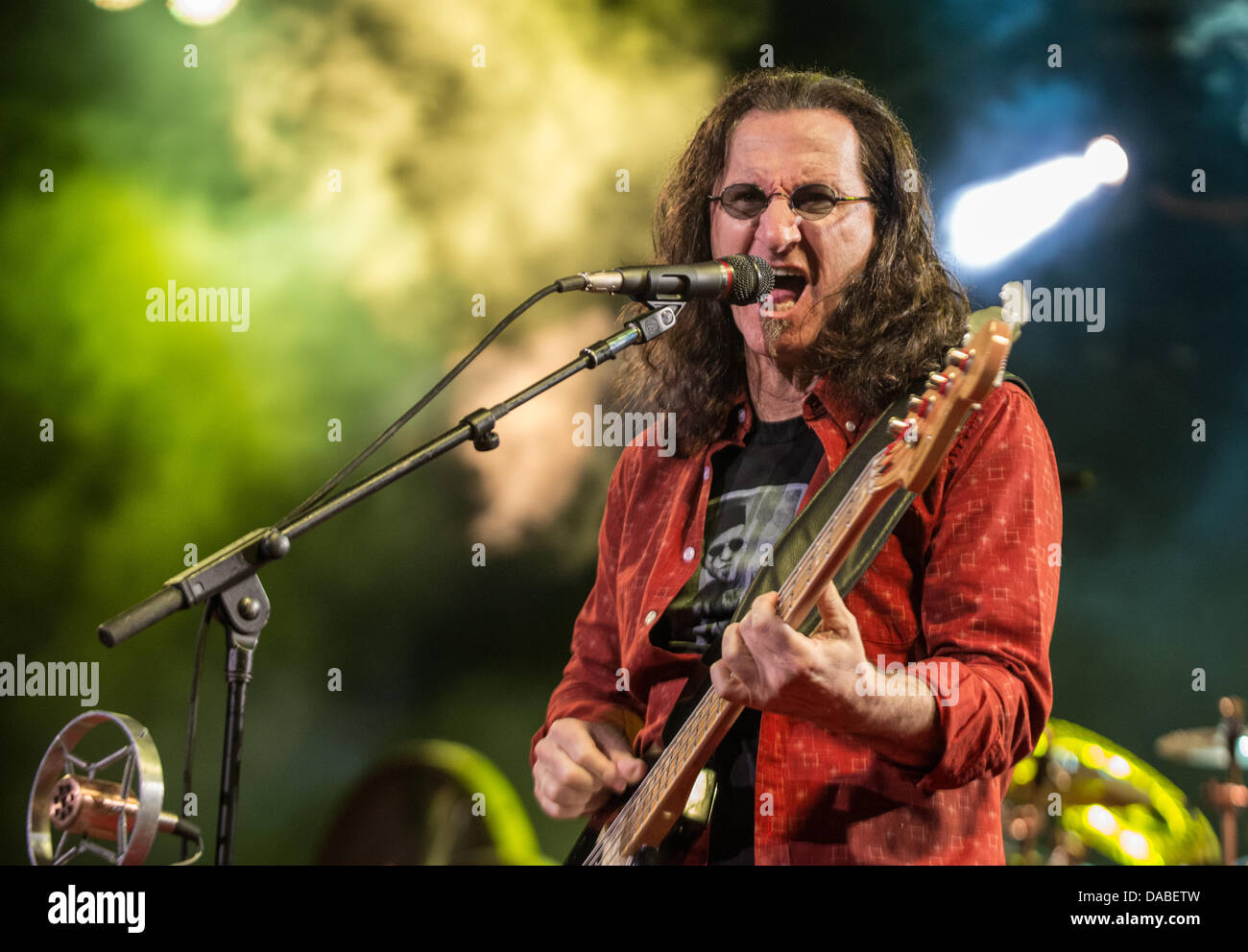 Rush performing live, Geddy Lee on bass guitar Stock Photo - Alamy