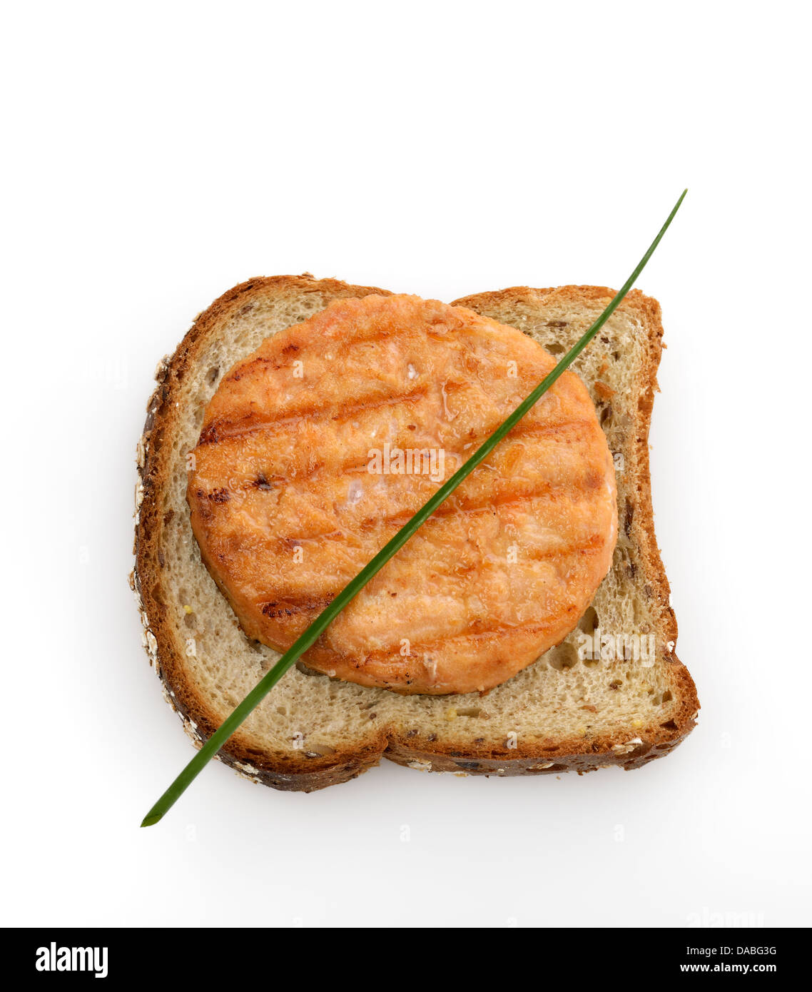 Salmon Burger With A Healthy Slice Of Bread Stock Photo - Alamy