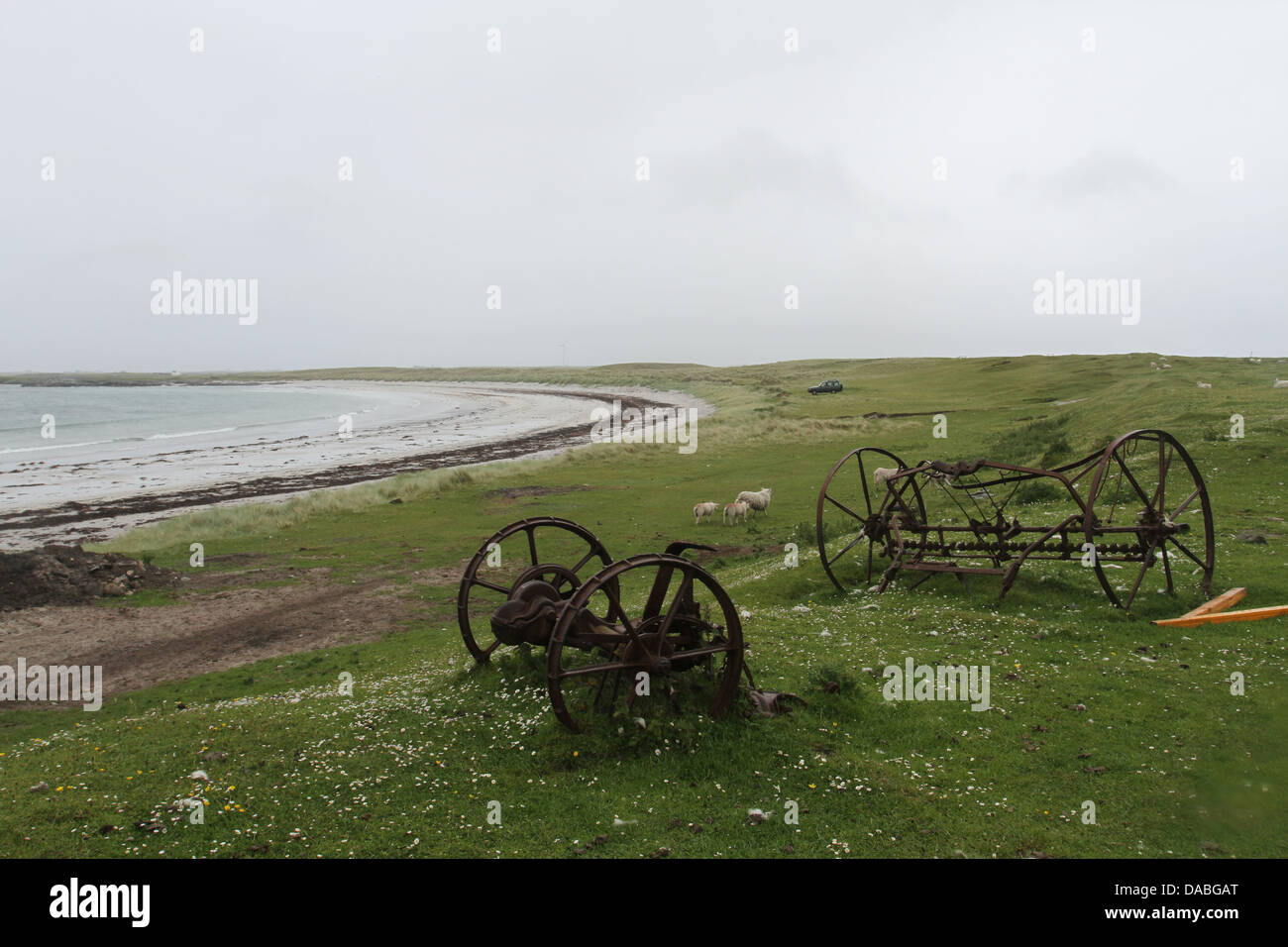 old farm machinery Vaul Bay Isle of Tiree Scotland June 2013 Stock ...