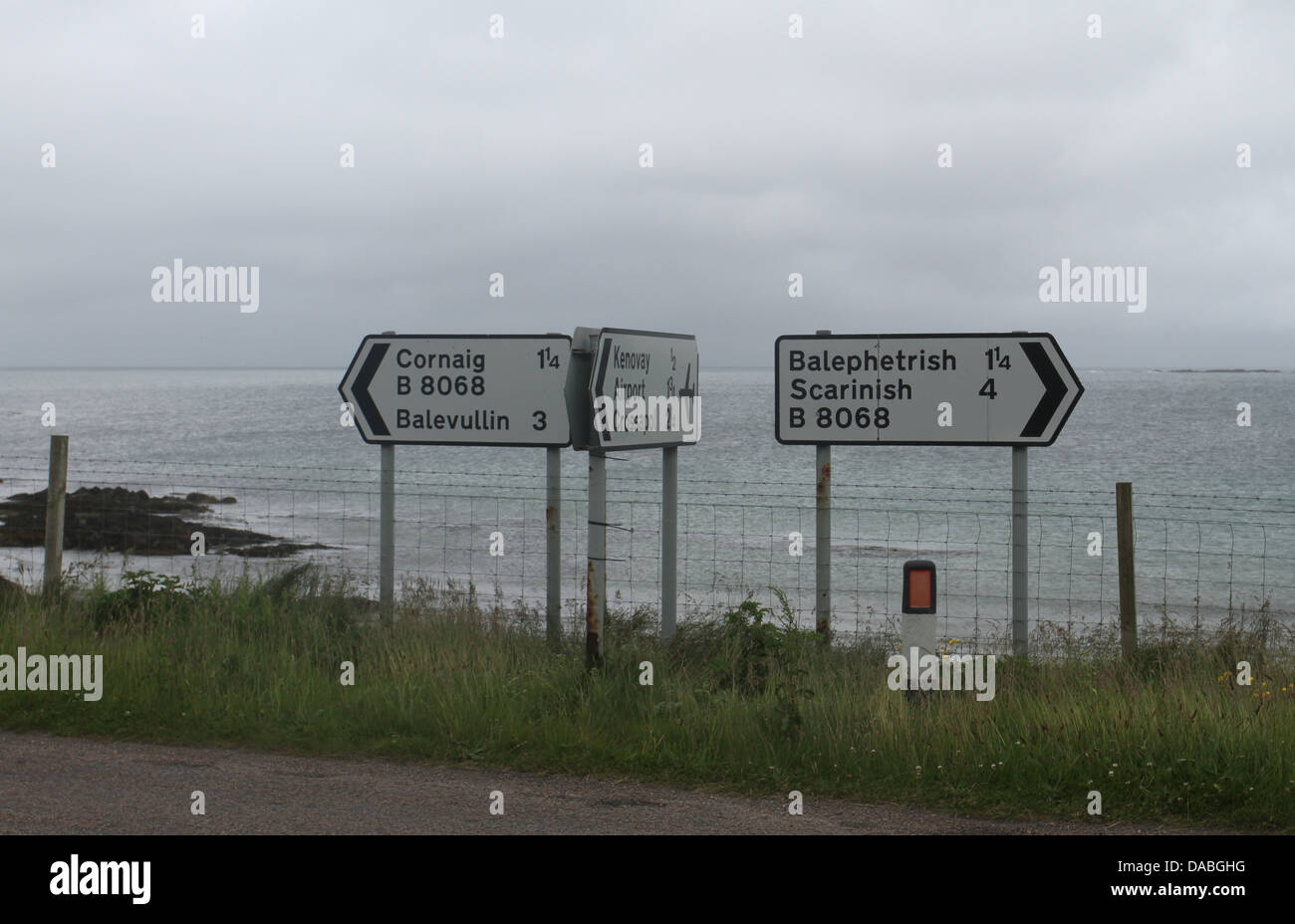 Road signs Isle of Tiree Scotland June 2013 Stock Photo - Alamy