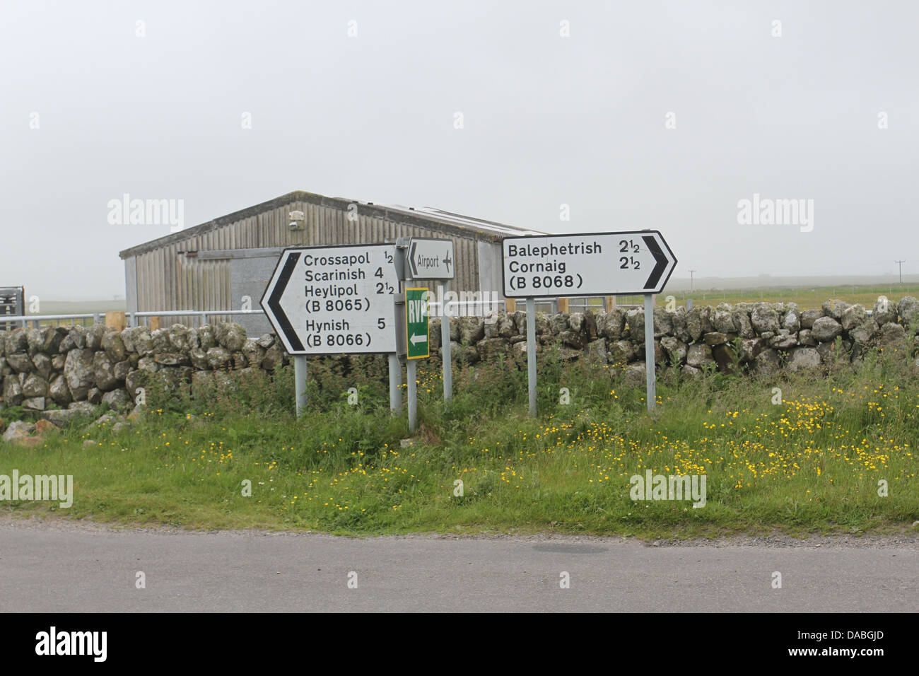 Road signs Isle of Tiree Scotland June 2013 Stock Photo - Alamy