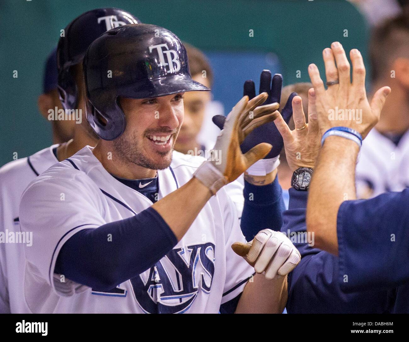 St. Petersburg, Florida, USA. 9th July, 2013. MATT JOYCE high fives ...