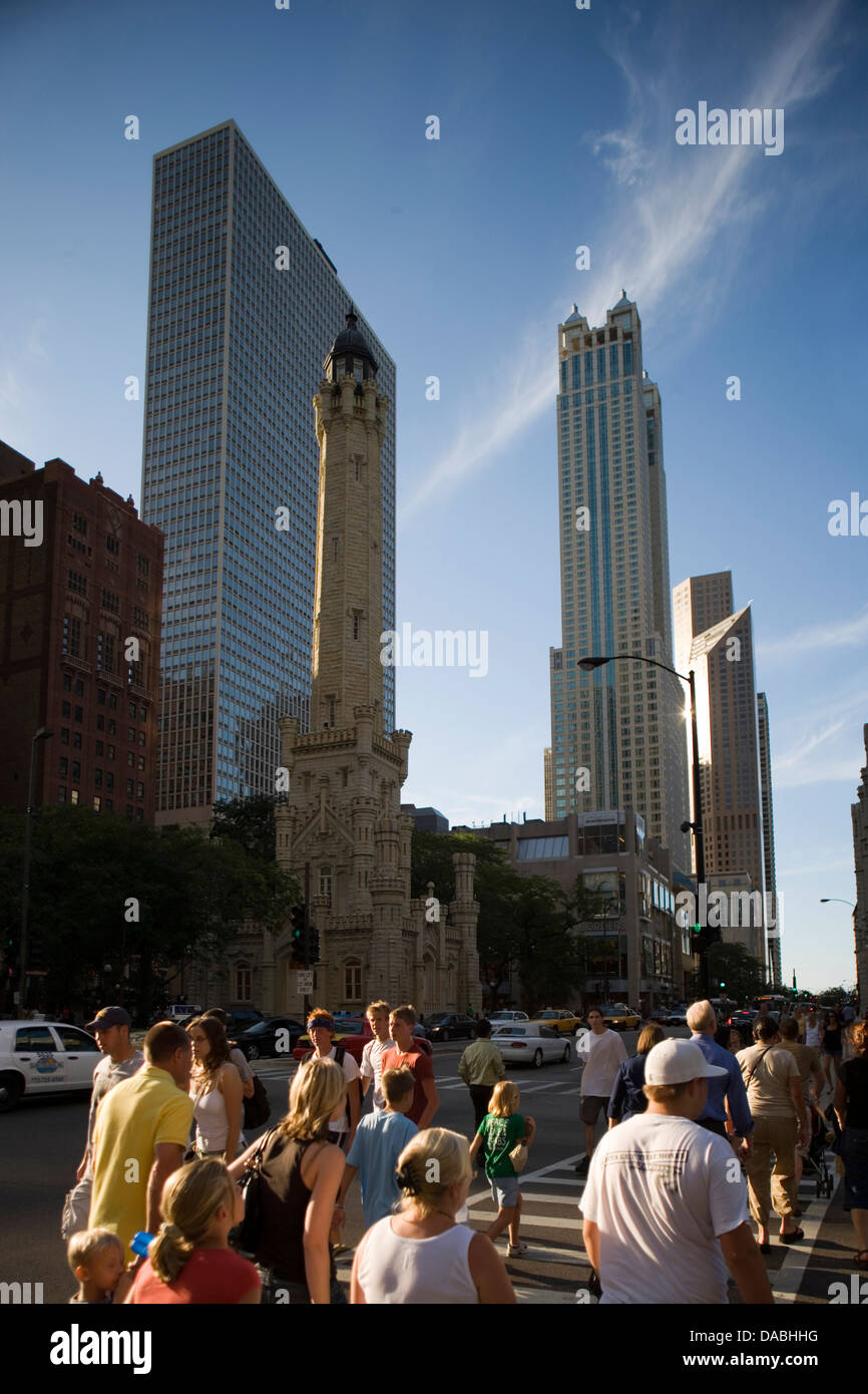 CROWDS WATER TOWER (©WILLIAM BOYINGTON 1869) NORTH MICHIGAN AVENUE ...