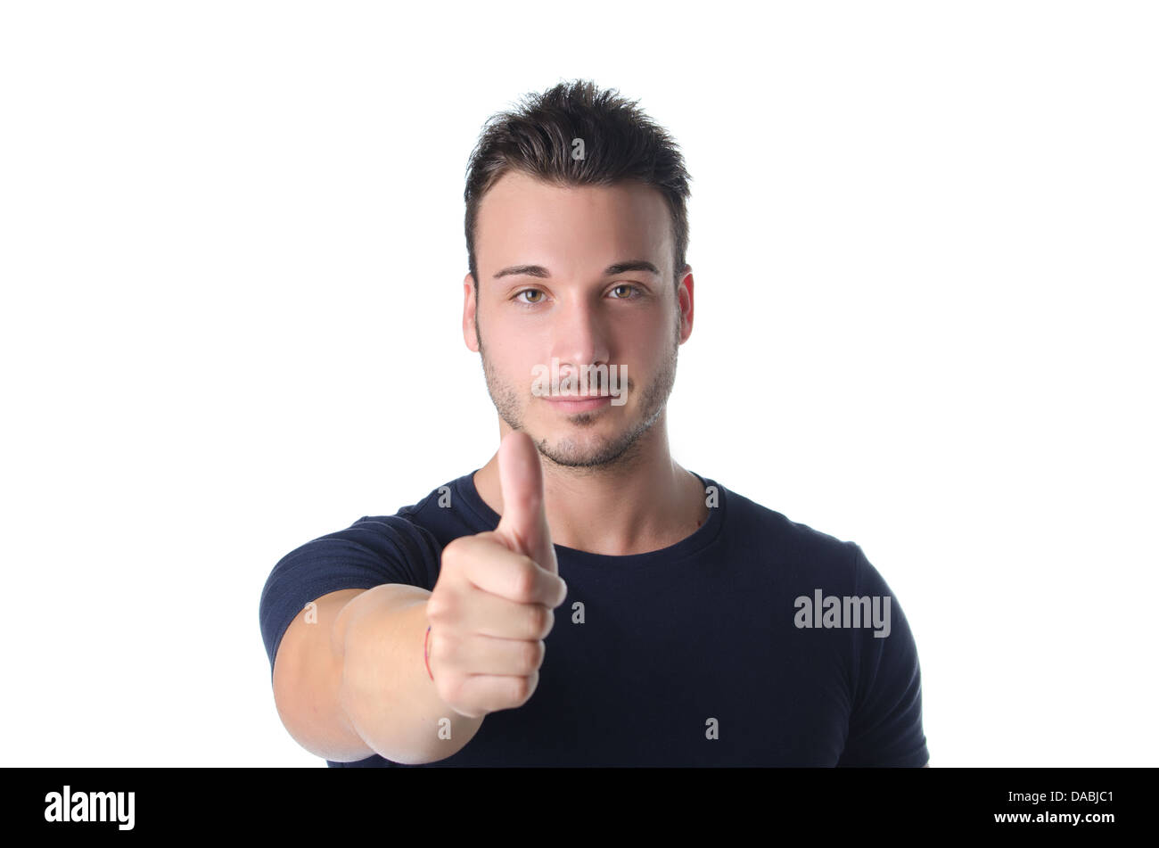 Attractive young man with thumb up doing OK sign, isolated on white ...