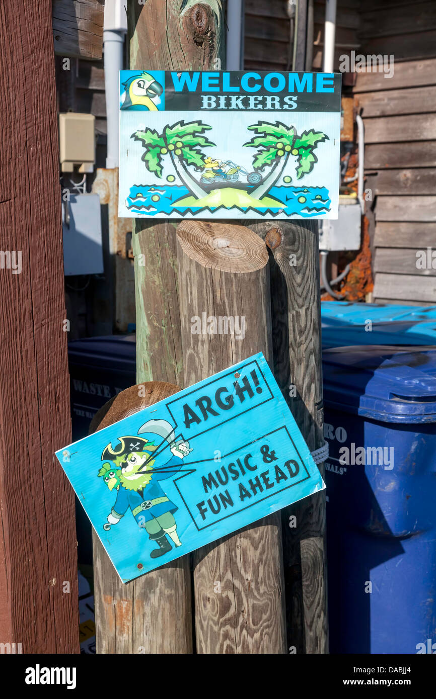 Welcome Bikers; humorous restaurant sign posted in Cedar Key, Florida ...