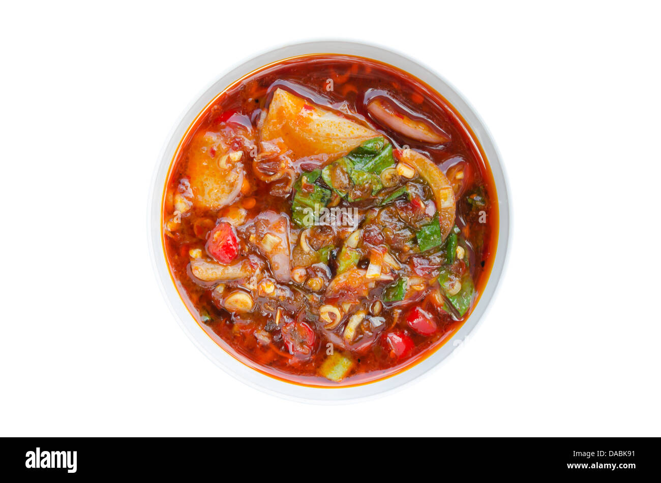 top view chili sauce on white background , sweet and sour , asian style ...