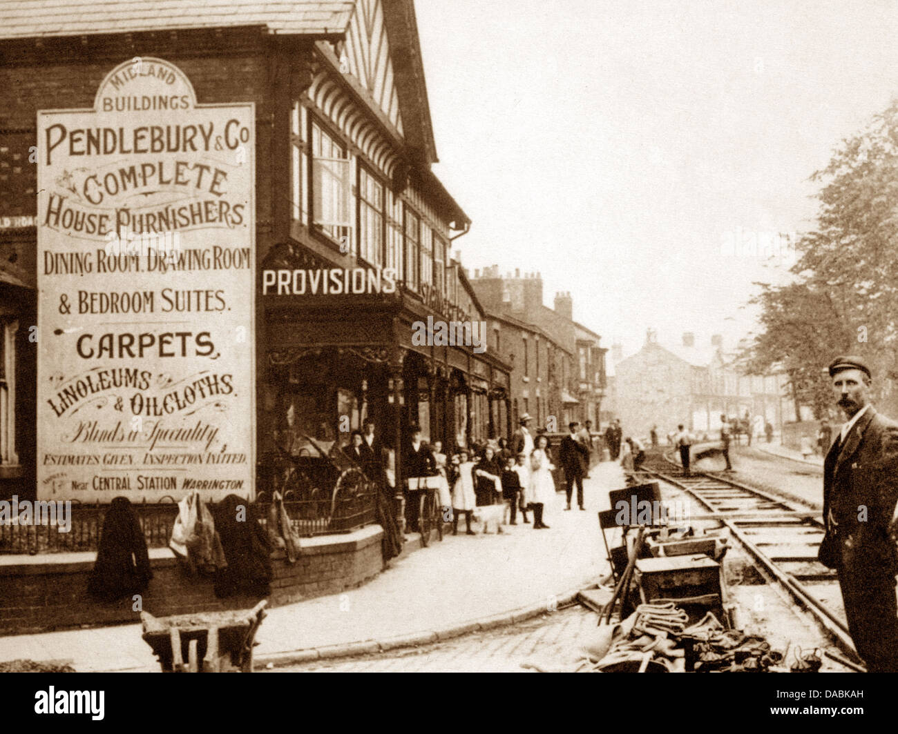 Warrington London Road laying tram tracks early 1900s Stock Photo - Alamy