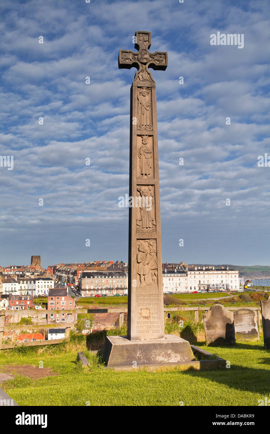 A Celtic style cross in the church yard at Whitby in the North York ...