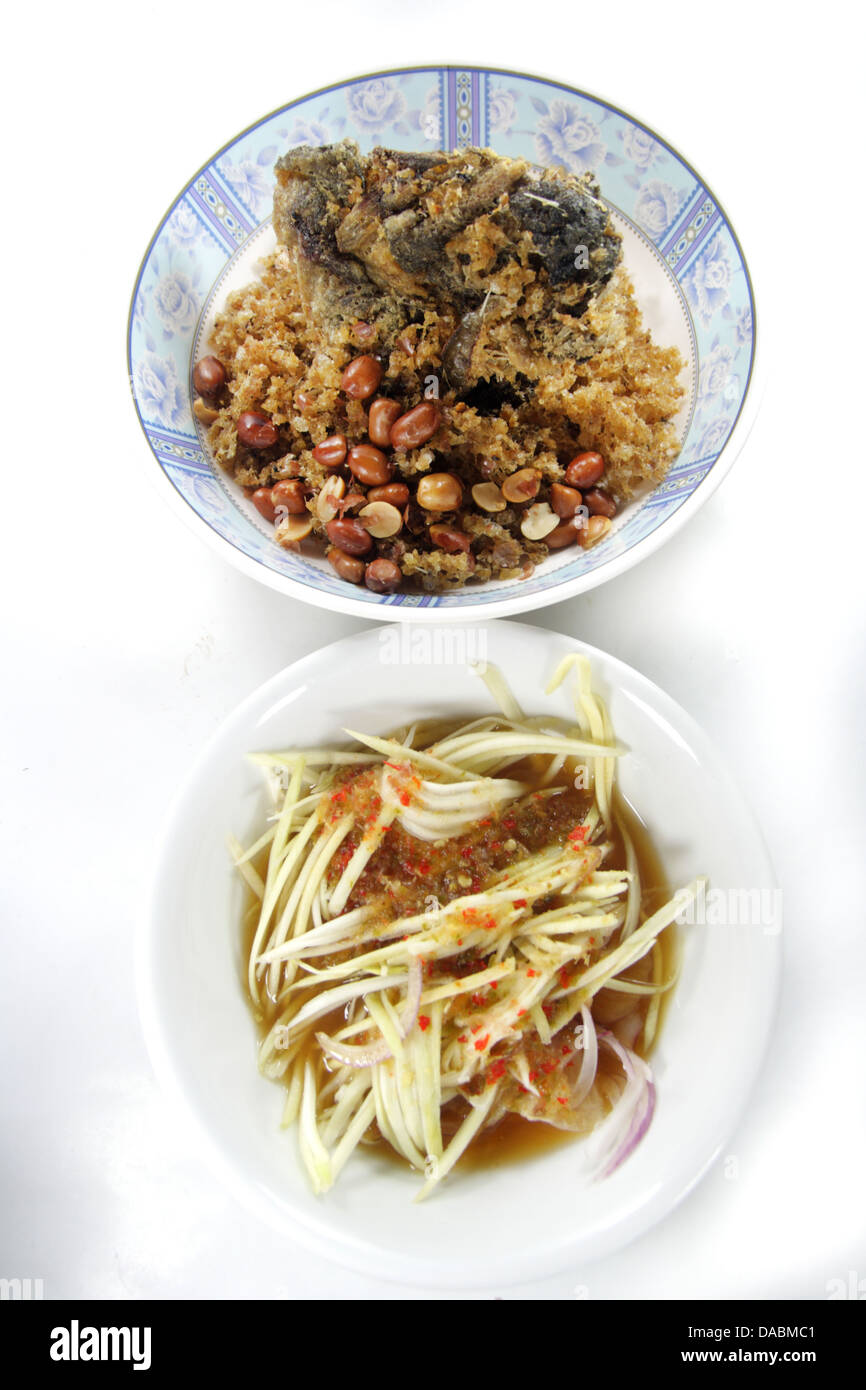 Thai Crispy Fish with Green Mango Salad – Yam Pla-Duk Fu Stock Photo ...