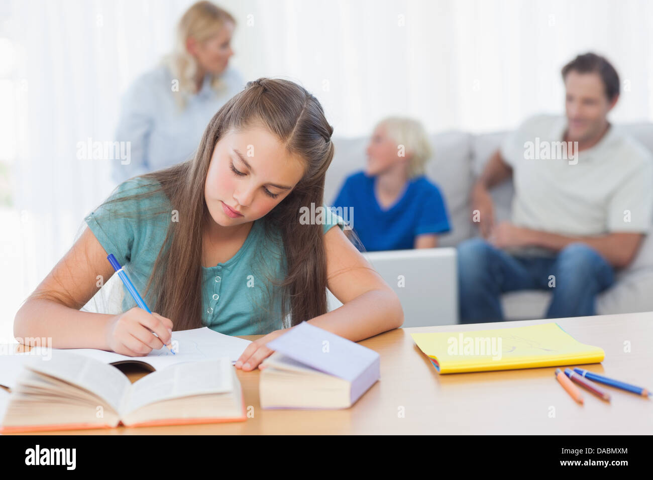 Boy girl doing homework table hi-res stock photography and images - Alamy