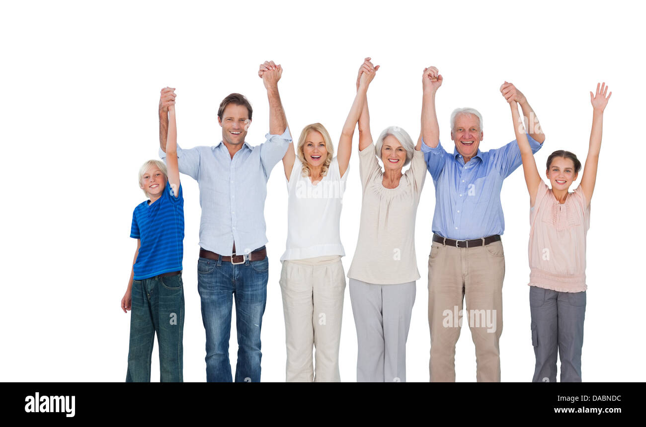 Portrait excited man raising arms hi-res stock photography and images ...